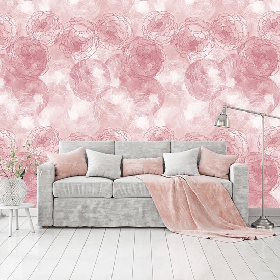 Fotobehang - Vlies Behang - Roze bloemen - Kunst - 208 x 146 cm | bol