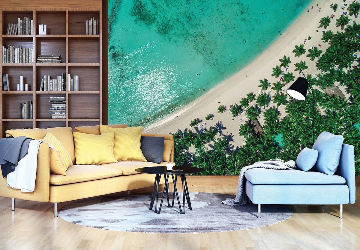 Fotobehang - Vlies Behang - Het Tropische Strand, Palmbomen en Zee ...