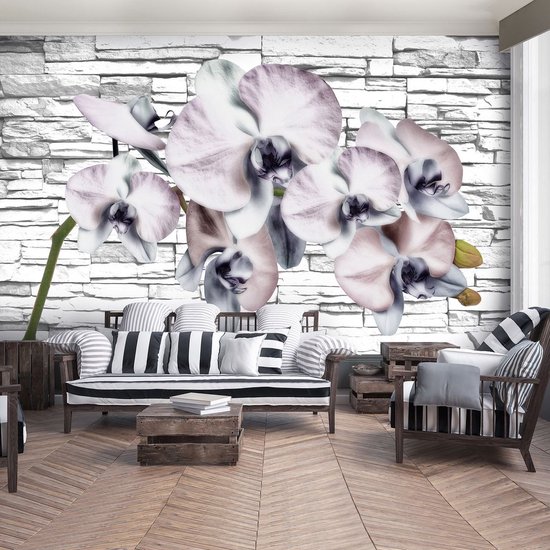 Fotobehang - Vlies Behang - Orchidee voor Sierstenen Muur - Bloemen ...