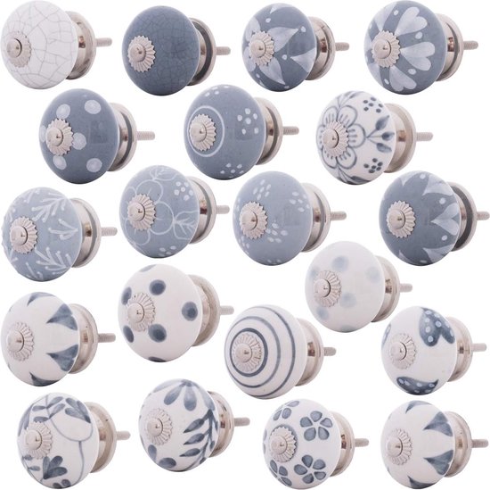 Set van 20 Handgeschilderde Keramische Meubelknoppen in Vintage Shabby ...