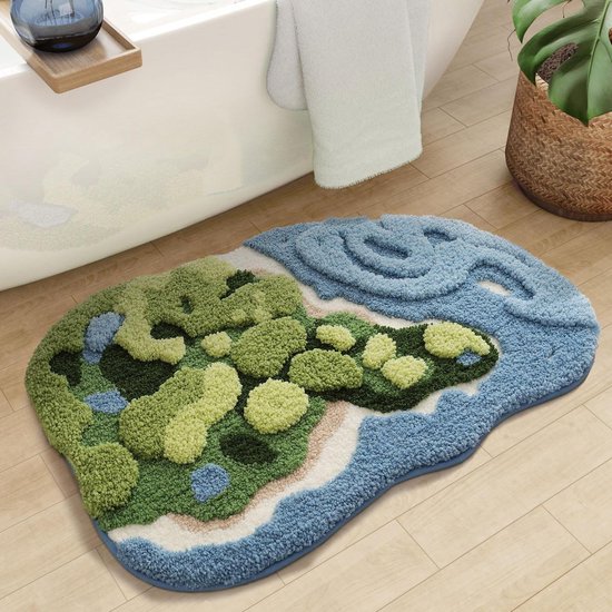Badmat - Mat voor in de Badkamer Dikke Zachte Groene Badmat - Antislip ...