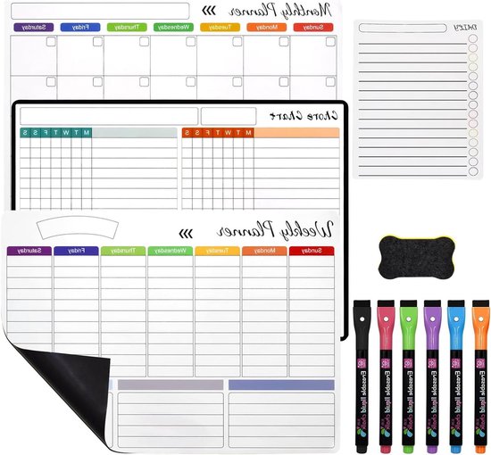 Weekplanner magnetisch - set van 4 stuks - huishoudplanner - incl ...