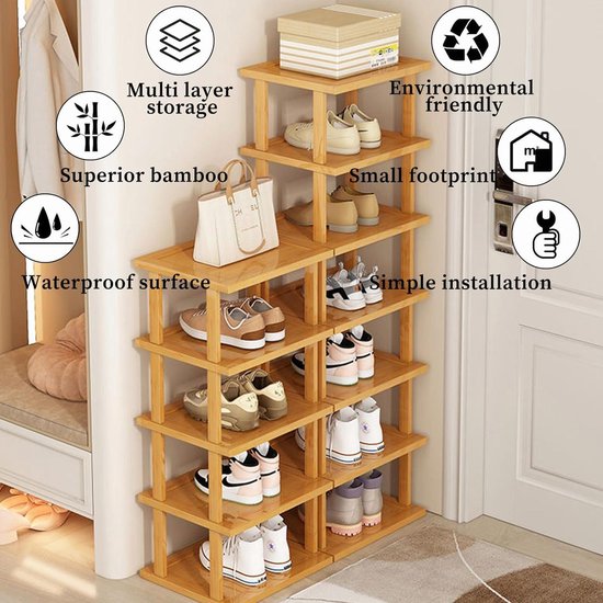 Narrow and Tall Wooden Shoe Rack 25 x 23 x 115 cm Bamboo Shoe Rack ...