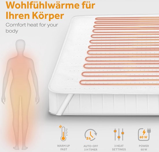 Warmteonderbed 150 x 80 cm met Automatische Uitschakeling - Elektrisch ...