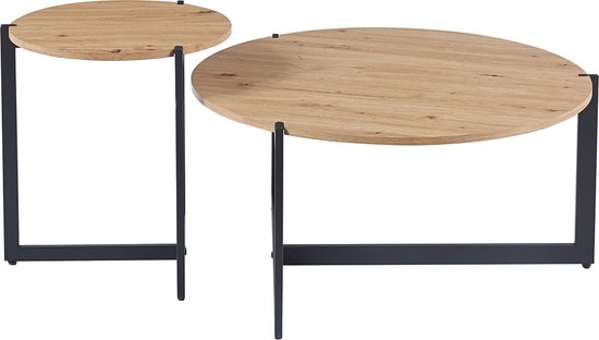 Salontafel set Axelle Eiken - MDF - Rond - 80x80 - Hoogte 40 cm | bol