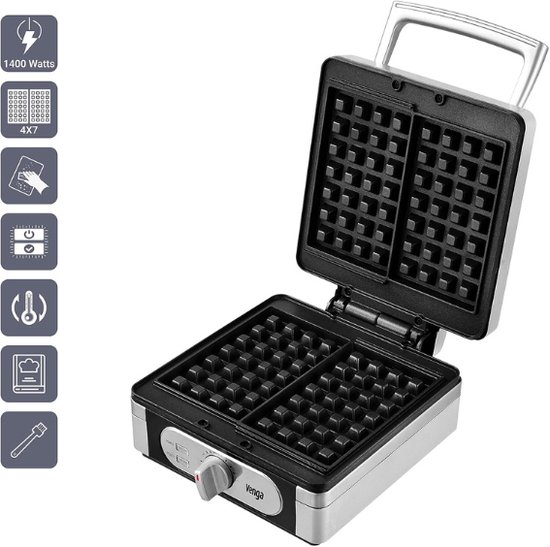 Belgisch Wafelijzer 1200W – Voor 4 Vierkante Wafels met Antiaanbaklaag ...