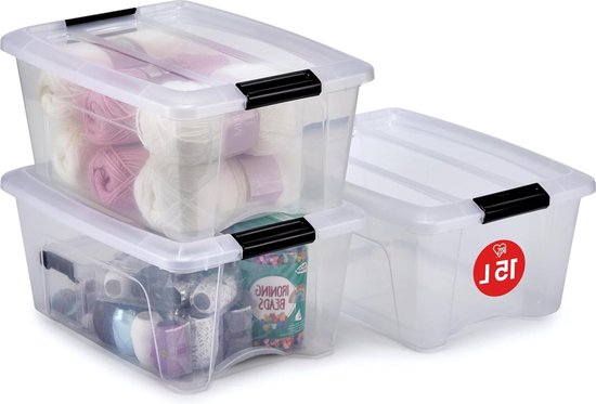 Kunststof opbergdoos 15L Set van 3 NTB-15 Transparant B395 x D29 x H185 ...