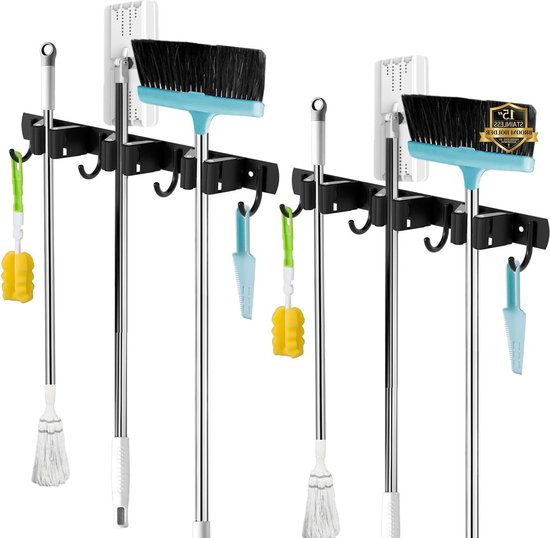 3 houders- 4 haken Zwart-Zelfklevend-Broomhouder-Tool Houder-Tuin Tool ...