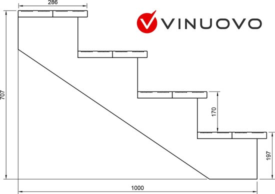 Buitentrap H71cm - 4 treden hout D29cm, B140cm MET optrede | bol
