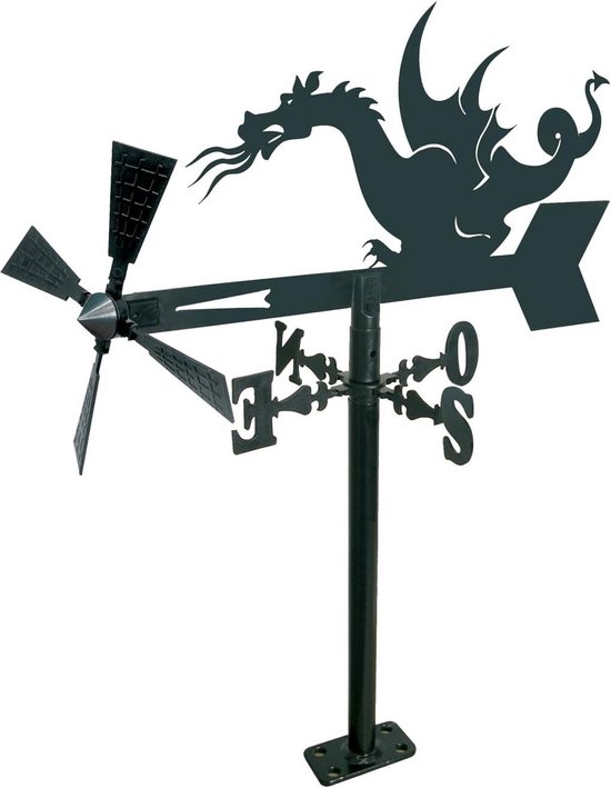 Windvlag Tuin - Drakensilhouet met roterende vleugels - Metaal matzwart ...