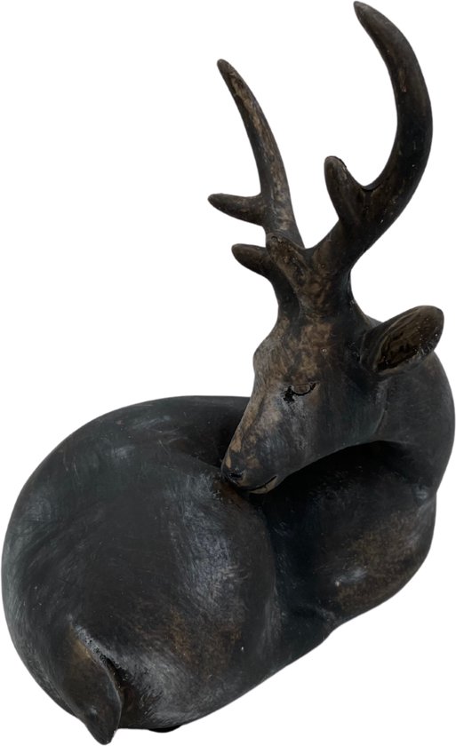 Decoratiebeeld liggend Hert vintage bruin steen maat M 17 x 21,5 cm ...