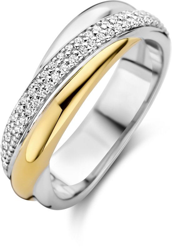 TI SENTO Dames Ring - 925 zilver - Zirkonia met geel verguld - Maat 17. ...