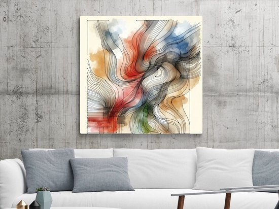 Line art aquarel schilderij | Fluidity in Monochromatic Wonder: A Linear Aquarelle... | bol