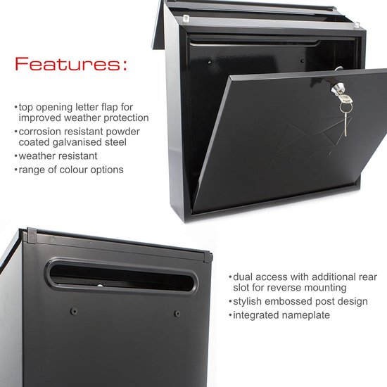 Contemporary Black Galvanized Steel Lockable Weatherproof Mailbox ...