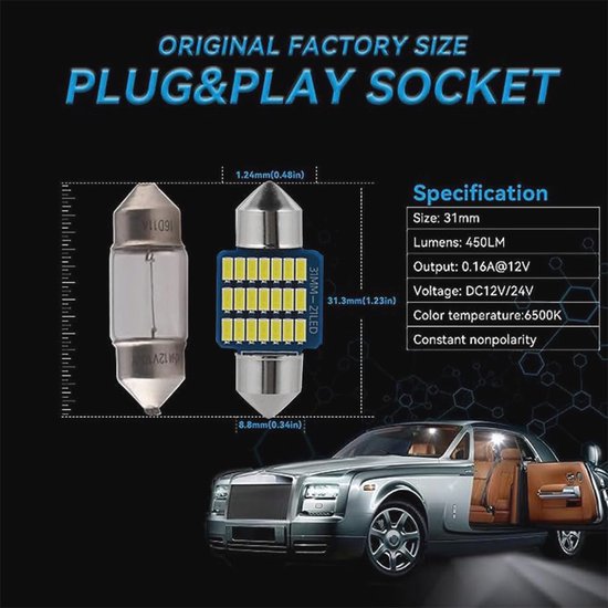 10 Stuks C5W LED Lampen voor Auto Interieur - 31MM LED Verlichting Geschikt voor... | bol