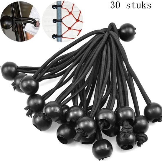 Spanelastiek - 20cm - Bungee Ballen met Koorden - Tentspanners Met Bal ...