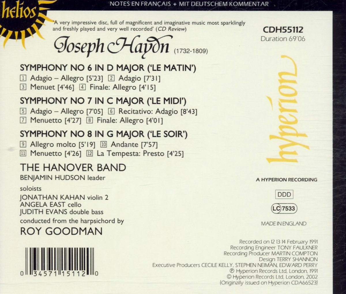 The Hanover Band, Roy Goodman - Haydn: Symphonies Nos. 6-8 (CD), The ...