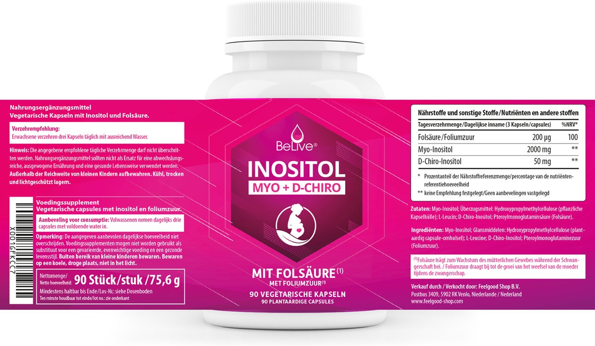 BeLive Myo-Inositol & D-Chiro-Inositol capsules met foliumzuur - 90 ...