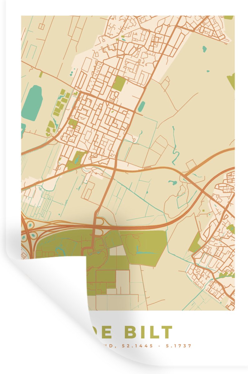 Muurstickers - De Bilt - Kaart - Stadskaart - Plattegrond - 40x60 cm ...