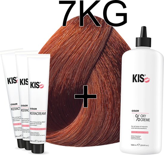 Kis KeraCream Color - 100ml - Haarverf Set - 7KG Middel koper goudblond ...