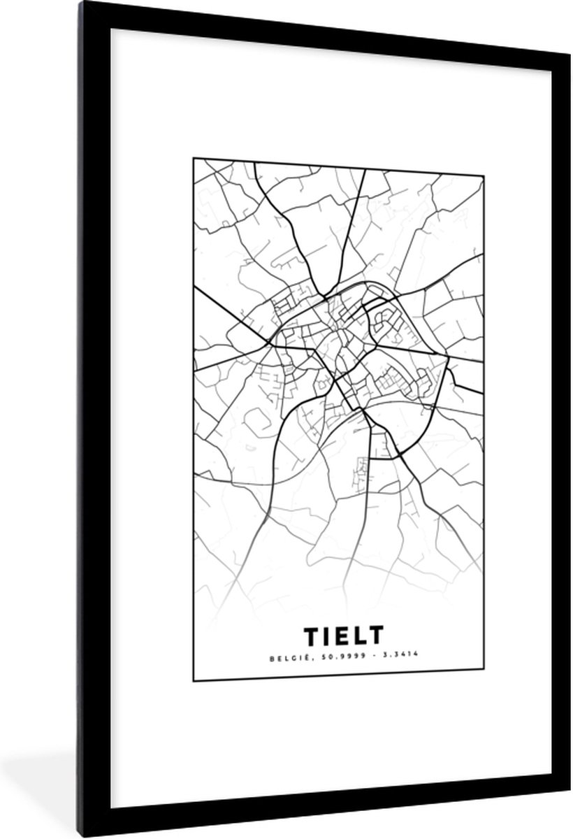Posters Zwart Wit - Kaart – Plattegrond – Stadskaart – Tielt – België ...