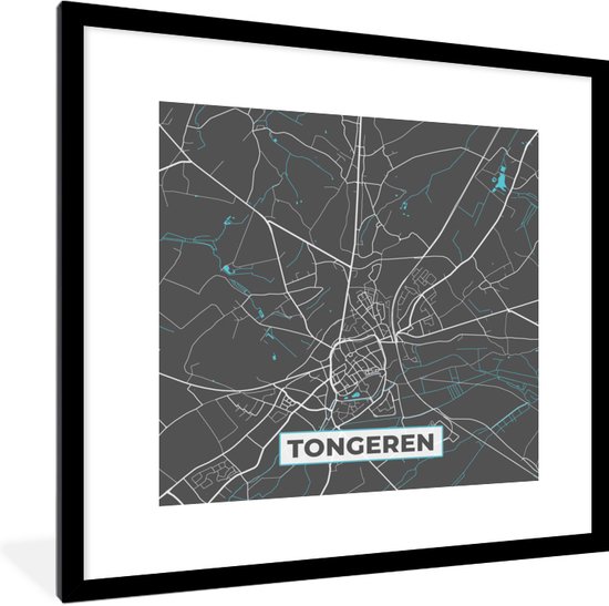 Fotolijst incl. Poster - België – Tongeren – Stadskaart – Kaart – Blauw ...
