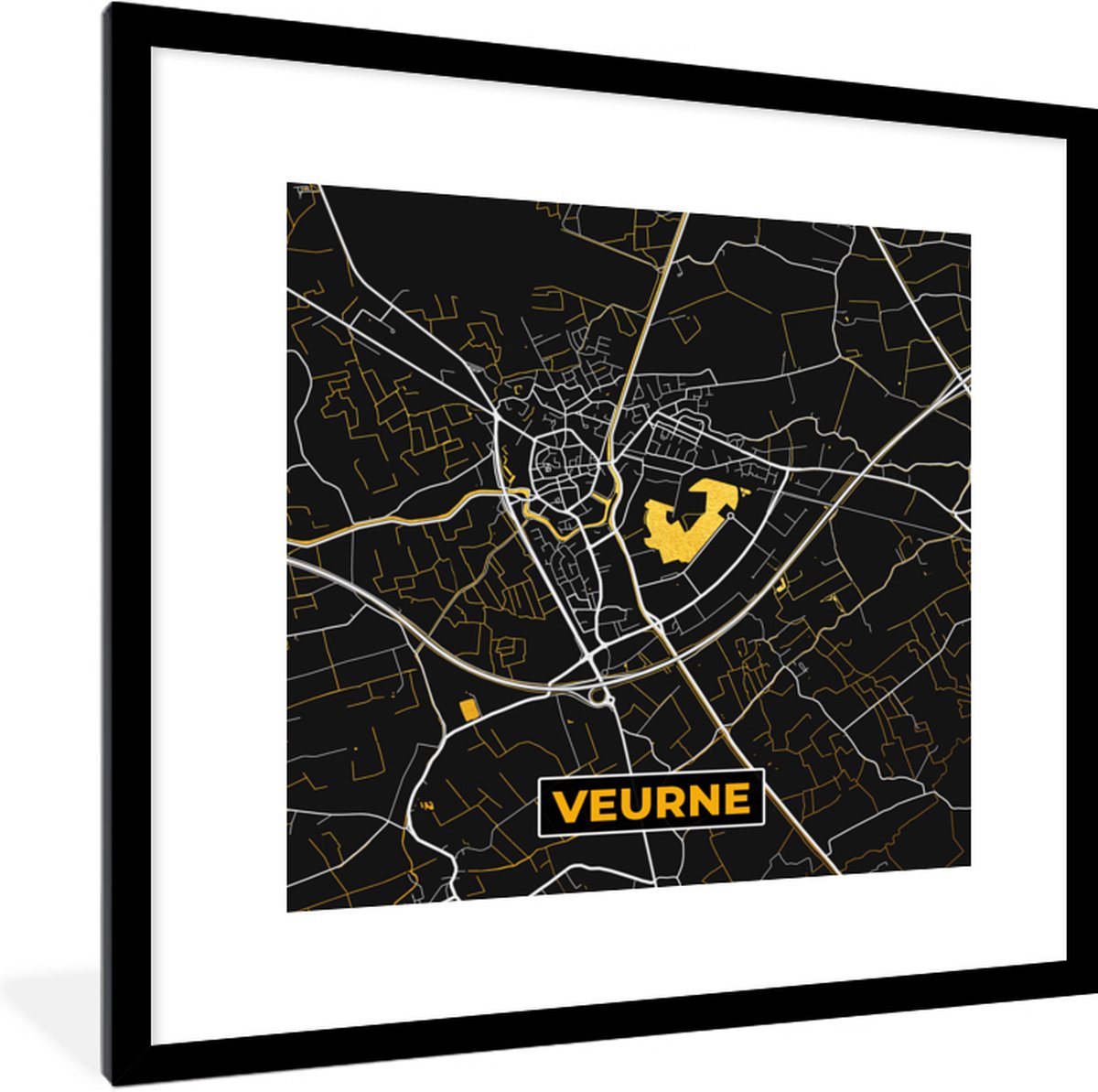 Fotolijst incl. Poster - Veurne - Plattegrond - Kaart - Goud ...