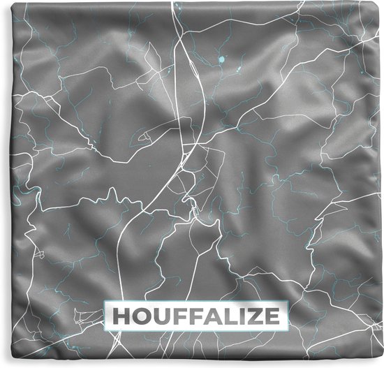 Kussenhoes 50x50 cm - België – Houffalize – Stadskaart – Kaart – Blauw ...