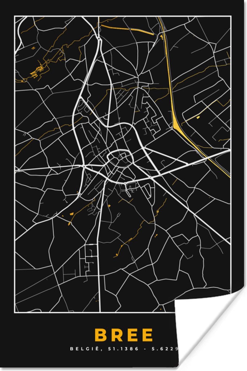 Poster Bree - Gold - Stadskaart - Plattegrond - Kaart - 80x120 cm | bol.com