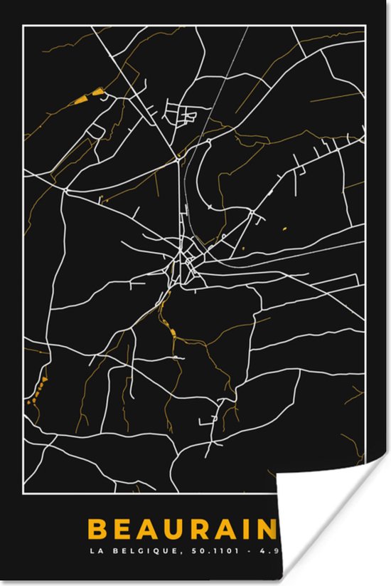 Poster Gold - Stadskaart - Beauraing - Plattegrond - Kaart - 40x60 cm ...