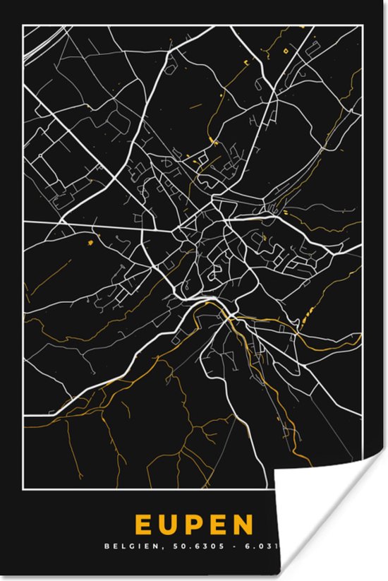 Poster Stadskaart - Eupen - Plattegrond - Kaart - Goud - 20x30 cm | bol