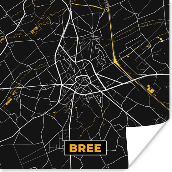 Poster Plattegrond - Bree - Goud - Kaart - Stadskaart - 75x75 cm | bol.com