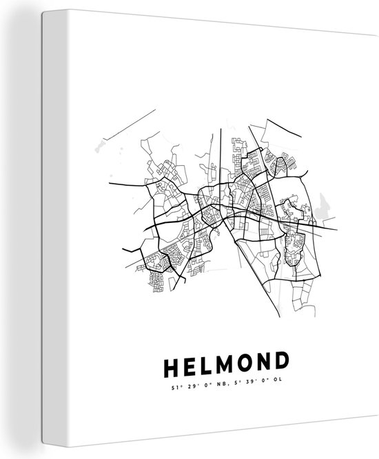 Tableau sur Toile City Map – Zwart Wit - Carte – Helmond – Nederland ...
