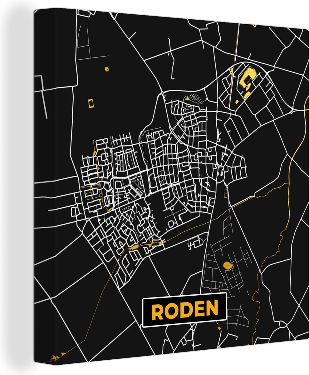 Canvas Schilderij Stadskaart - Black and Gold - Roden - Kaart ...