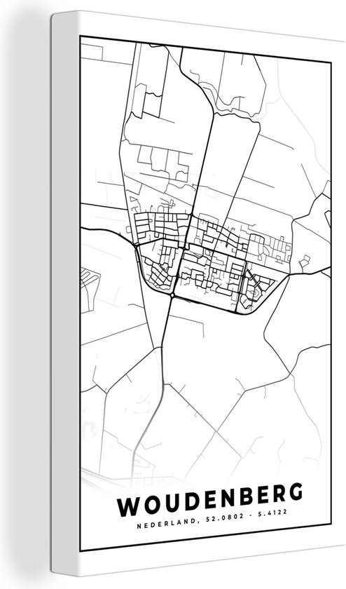 Canvas Schilderij Plattegrond - Kaart - Woudenberg - Stadskaart - 40x60 ...
