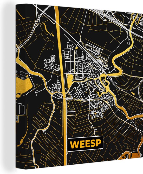 Canvas Schilderij Weesp - Plattegrond - Goud - Kaart - Stadskaart ...