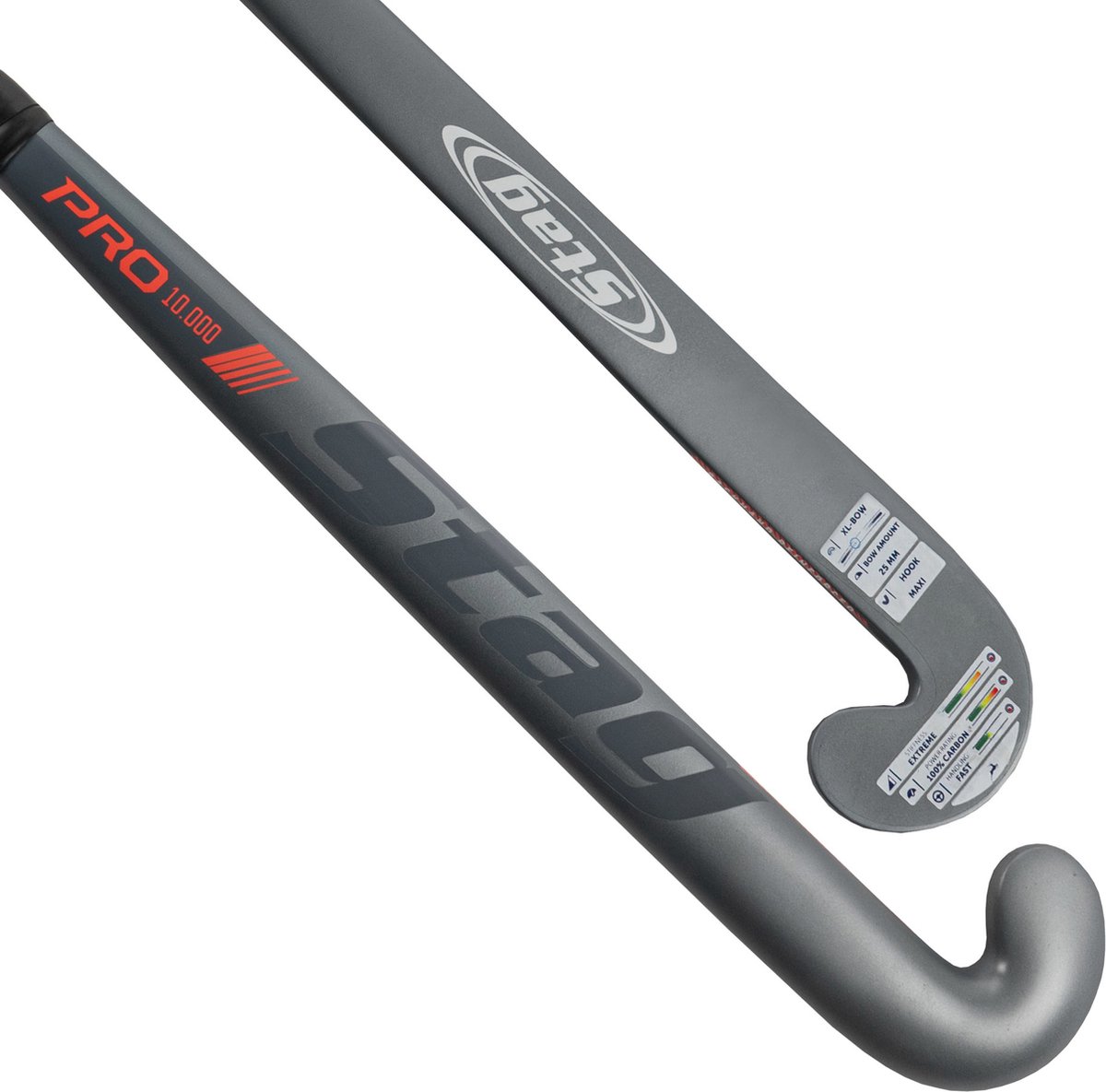 Pro 10.000 Hockeystick - XL-Bow - 100% Carbon - Senior - Grijs | bol.com