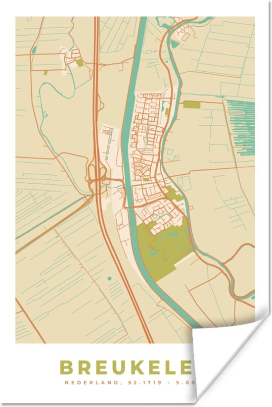 Poster Breukelen - Vintage - Stadskaart - Plattegrond - Kaart - 60x90 ...