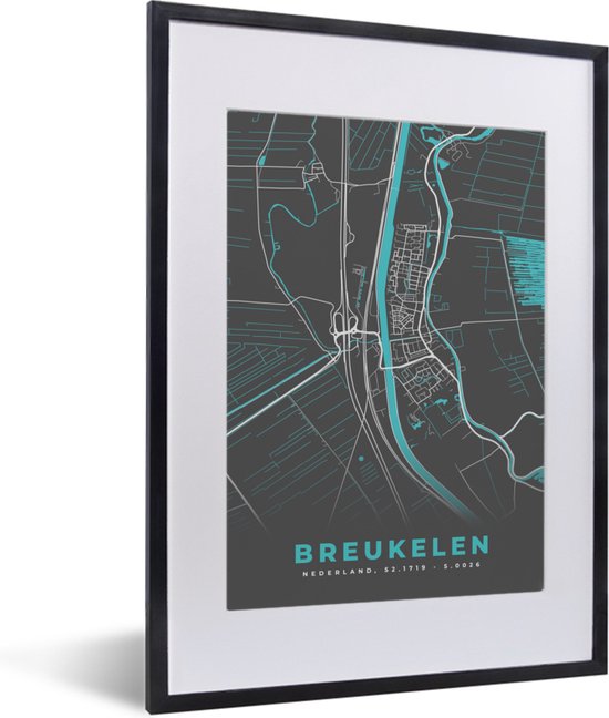 Fotolijst incl. Poster - Breukelen - Blauw - Stadskaart - Plattegrond ...