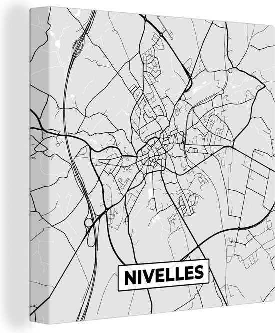 Toile Peinture Plan de Ville – Zwart Wit - Carte – Nivelles – België ...