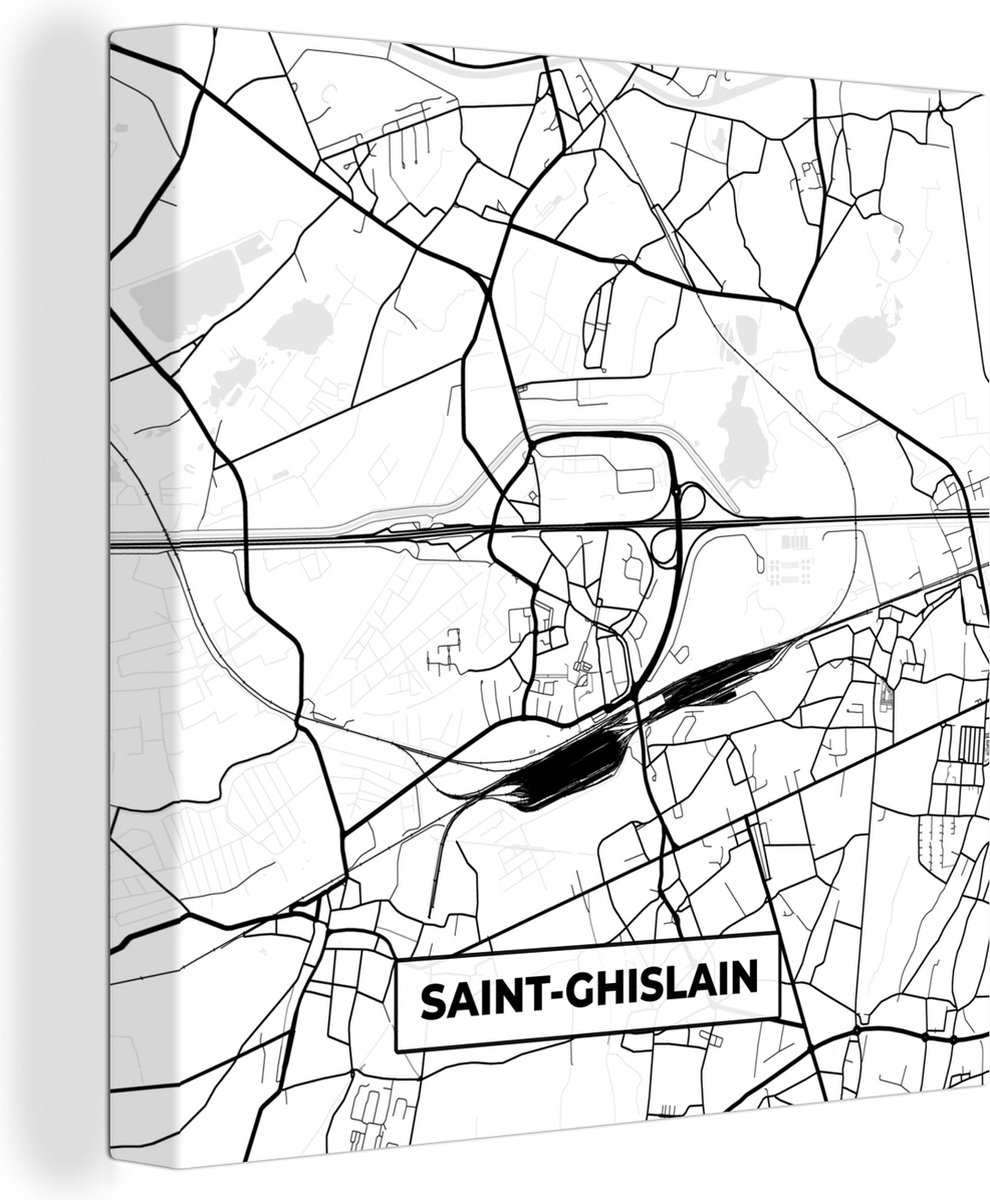 Toile Peinture Plan de Ville - Carte - België - Zwart Wit - Saint ...