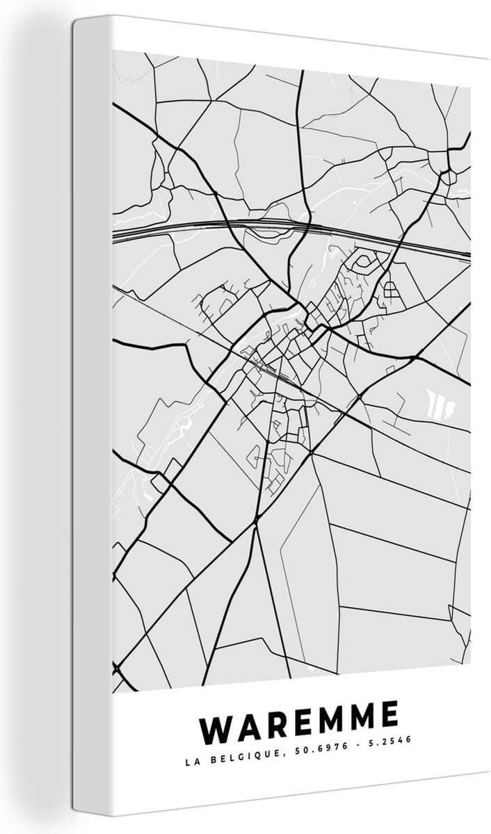 Peinture sur Toile City Map - Zwart Wit - Carte - Waremme - België ...
