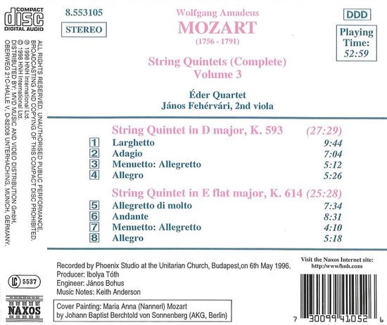 Eder Quartet - Mozart: String Quintets 3 (CD), Eder Quartet | Muziek | bol