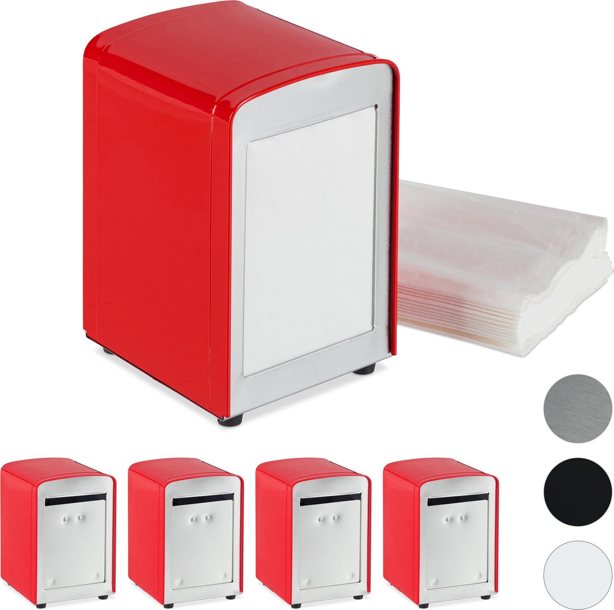 Relaxdays 5x servettenhouder retro - rood - American Diner - servet ...