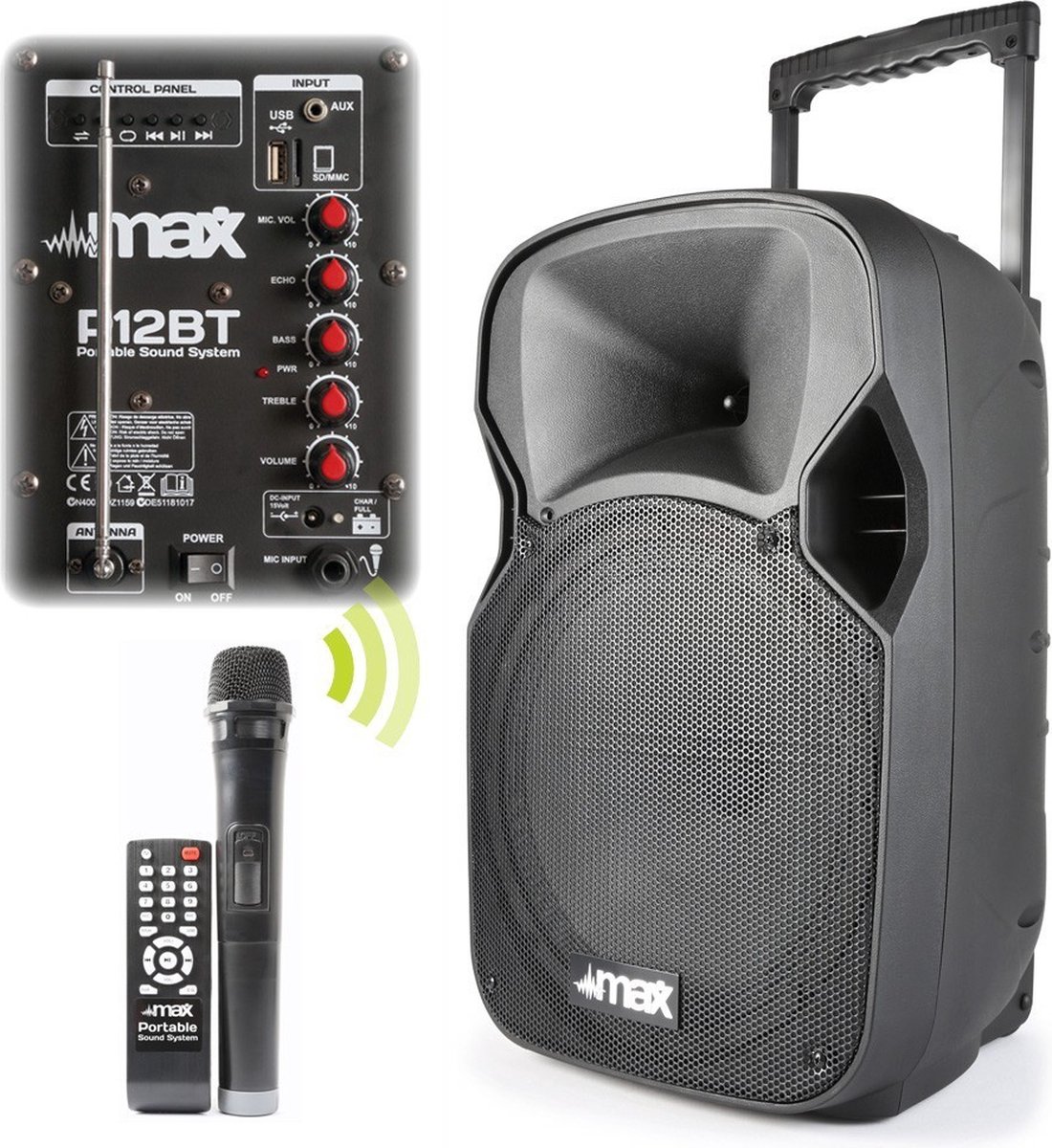 MAX P12BT Mobiele speaker 12 inch met bluetooth | bol.com
