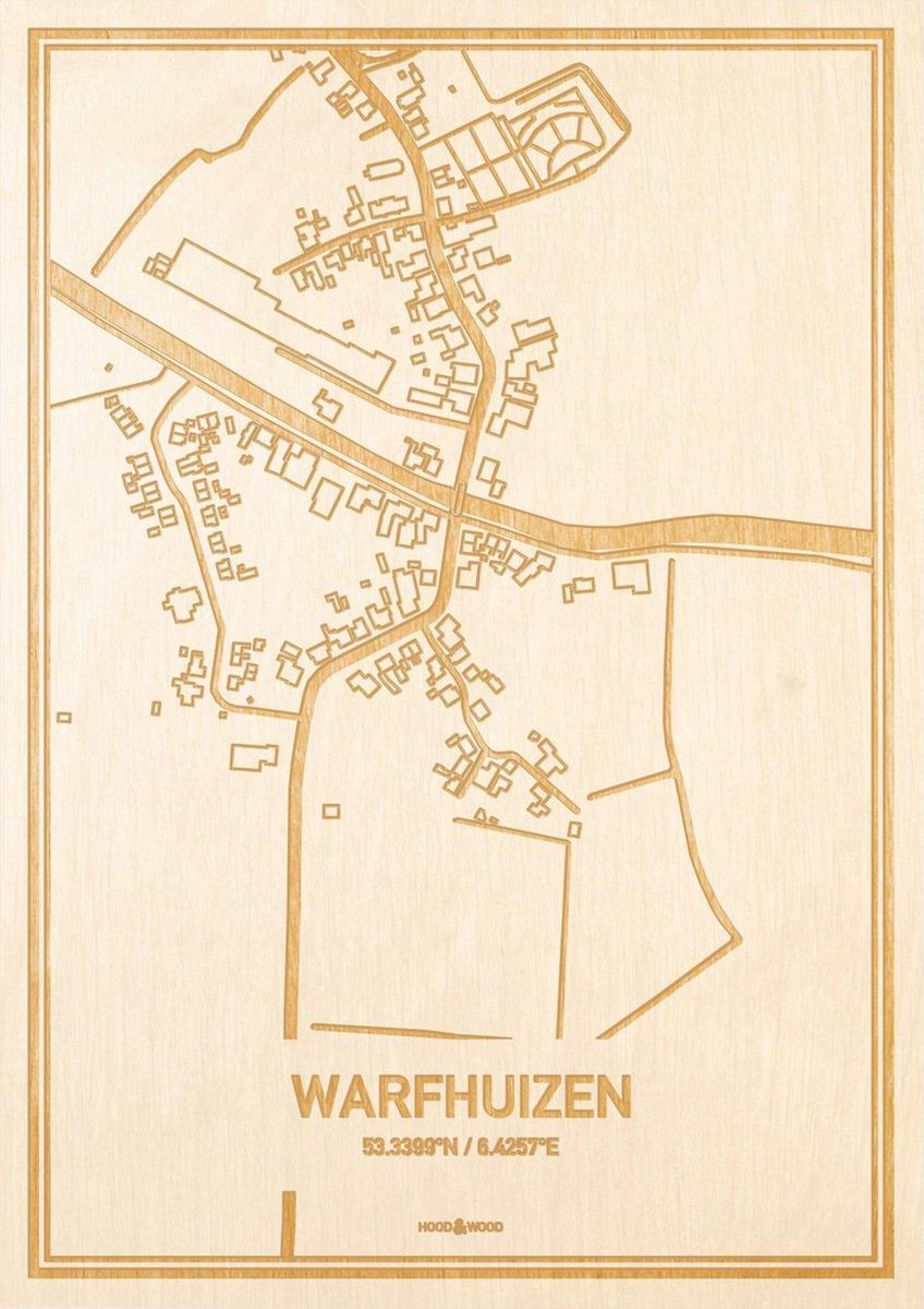 Kaart Warfhuizen - Gegraveerde stadskaart Hood&Wood - Hout, A4 | bol.com