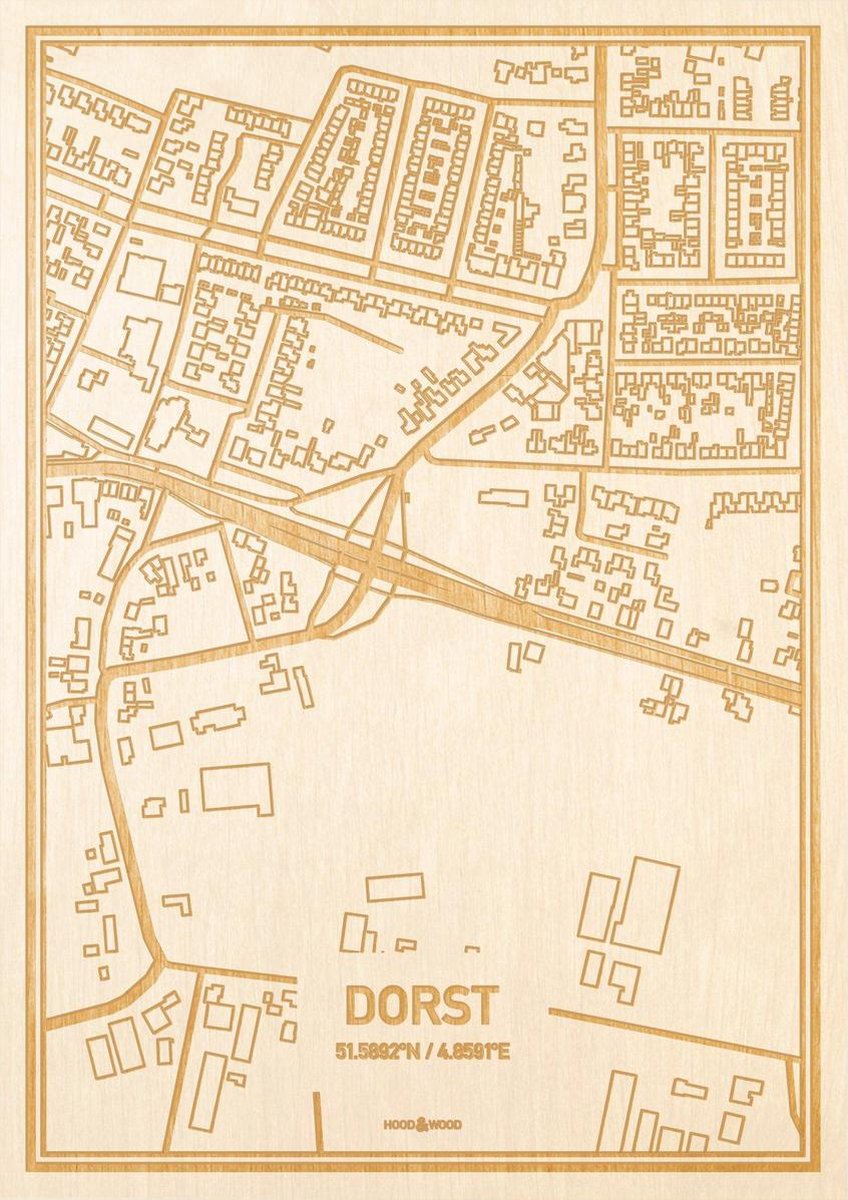 Kaart Dorst - Gegraveerde stadskaart Hood&Wood - Hout, A4 | bol.com