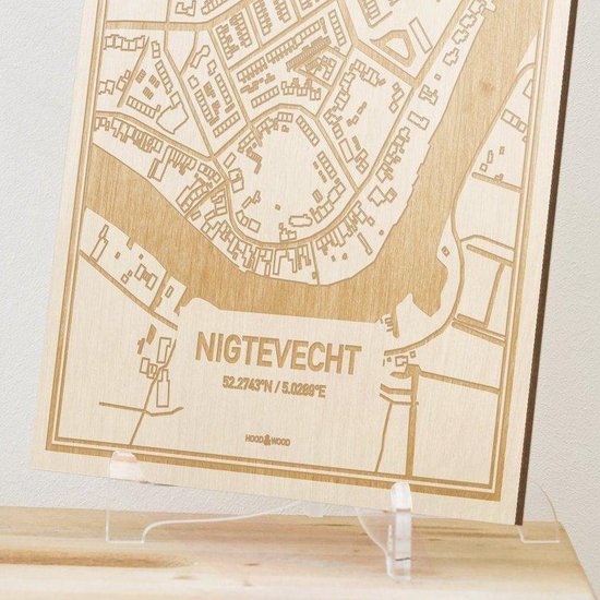 Kaart Nigtevecht - Gegraveerde stadskaart Hood&Wood - Hout, A4 | bol.com