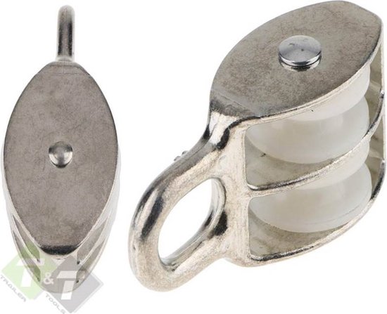 Katrol dubbel met nylon wiel 20mm diameter - Belasting 200KG - 6mm ...