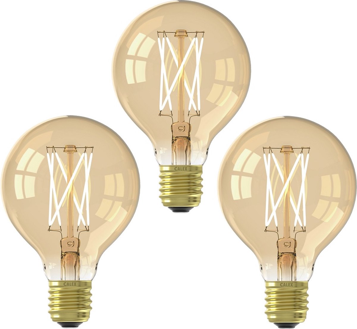 3 stuks Calex filament LED Globelamp G80 E27 3.5W 250lm 2100K Goud Dimbaar Ø8cm | bol